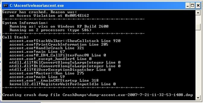 Ascent.exe error/crash, please help | RaGEZONE - MMO Development Forums